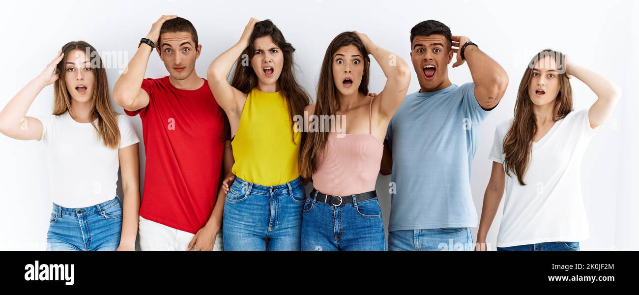 Group of people wearing casual clothes standing over isolated ...