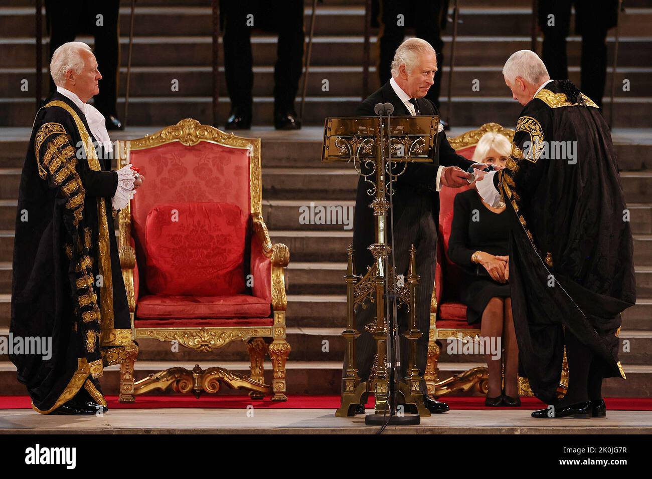 (Left-right) Speaker of the House of Lords Lord McFall, King Charles ...