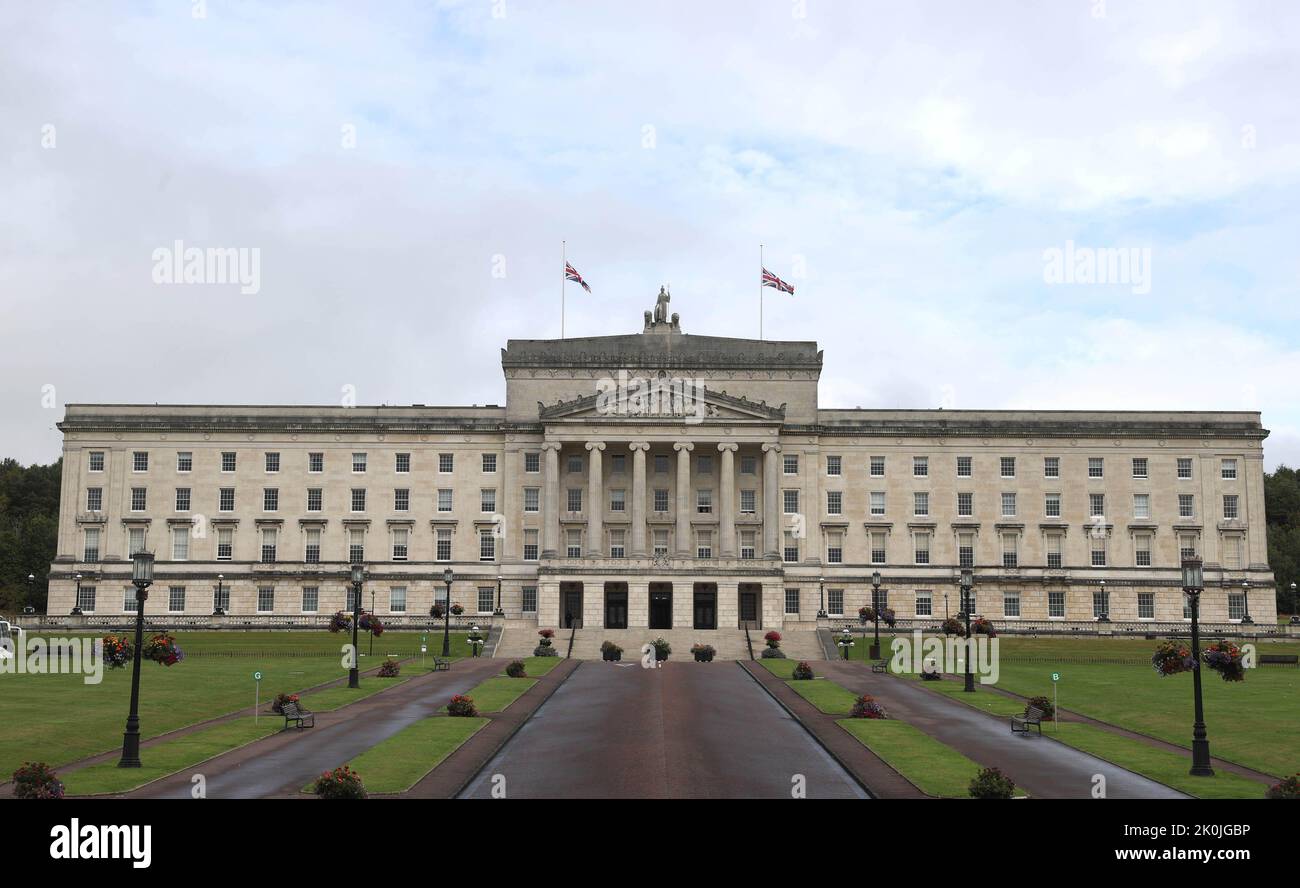The Union Flag flying at half mast at Parliament Buildings at Stormont ...