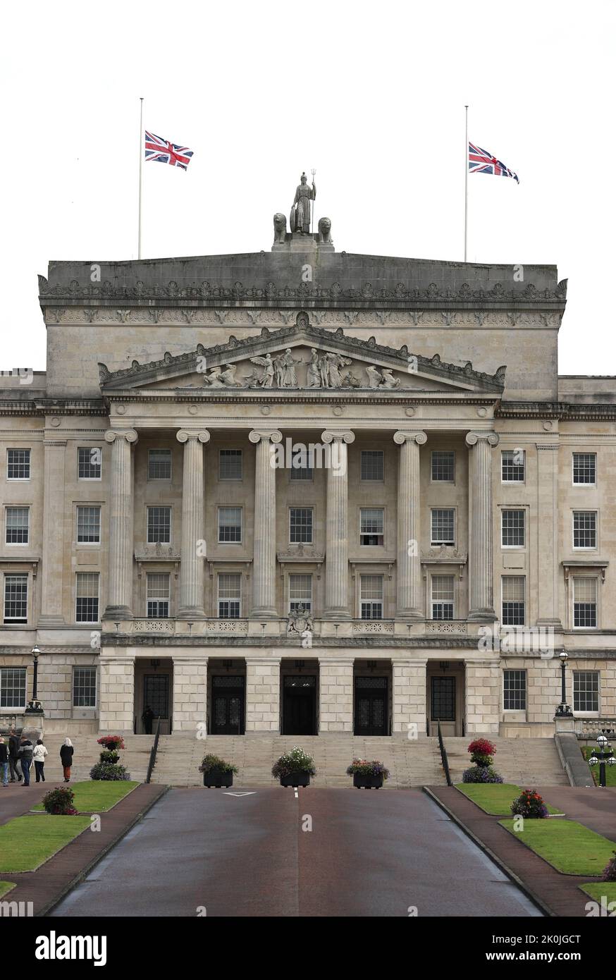 The Union Flag flying at half mast at Parliament Buildings at Stormont ...