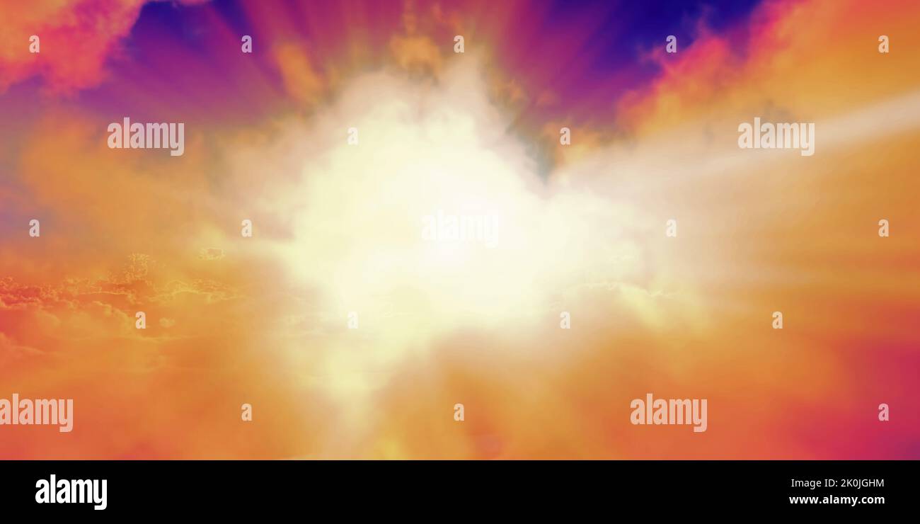 above clouds sun ray sunset. 3d render illustration Stock Photo - Alamy