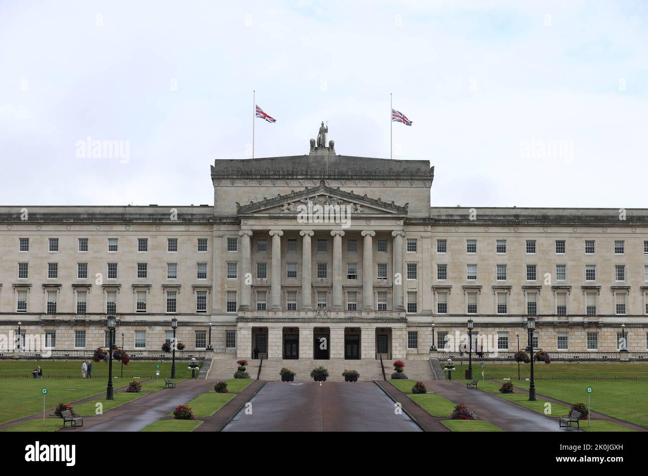 The Union Flag flying at half mast at Parliament Buildings at Stormont ...