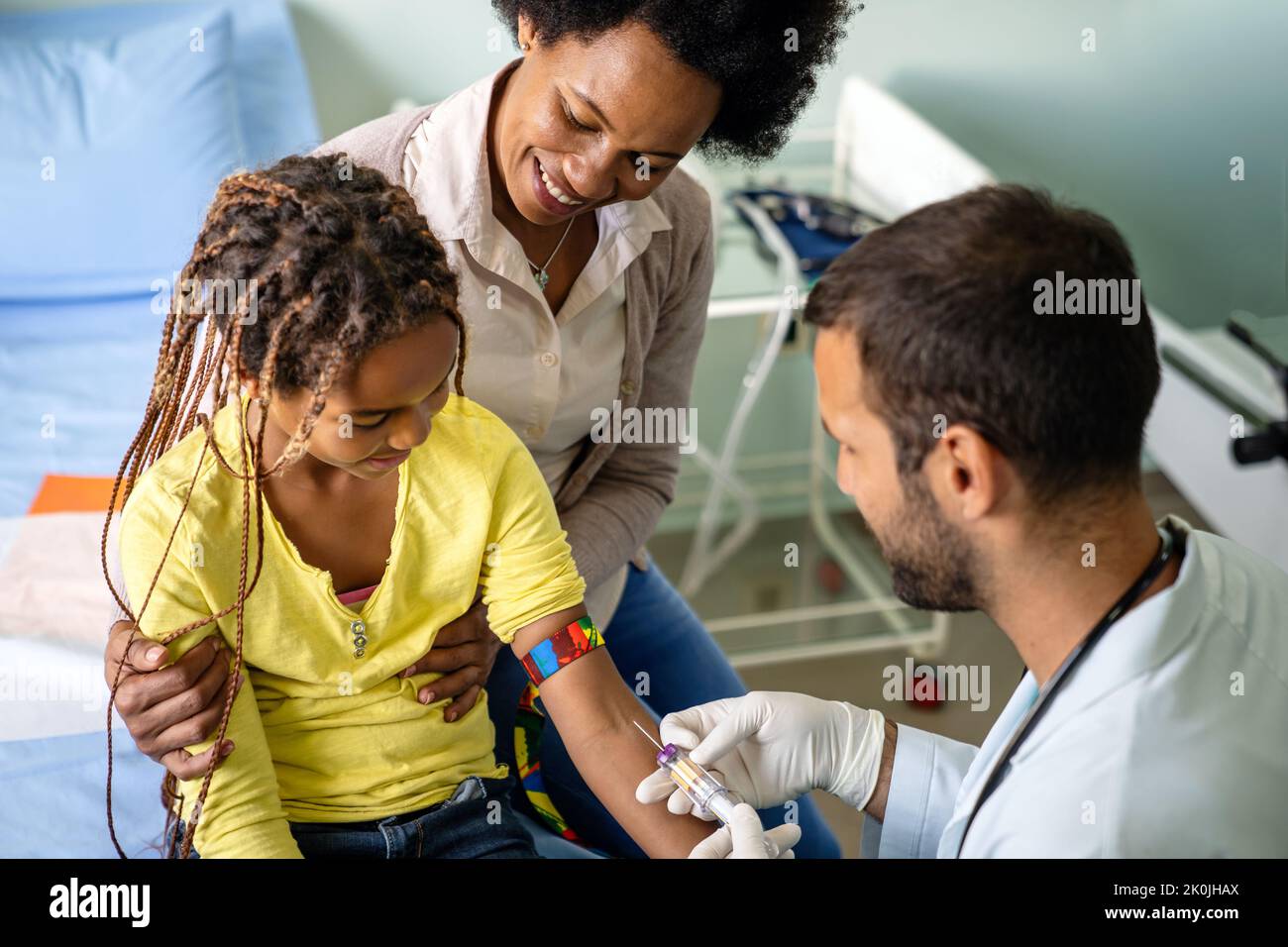 Doctor taking blood test from child patient. Healthcare, examination ...