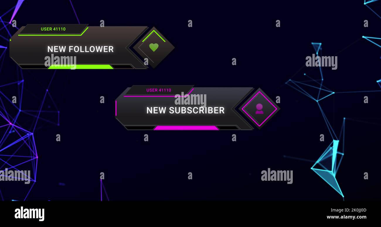 Image of social media icons and texts over shapes Stock Photo - Alamy