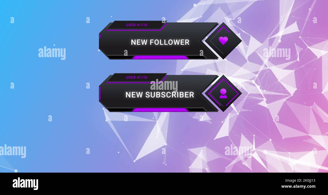 Image of social media icons and texts over shapes Stock Photo - Alamy