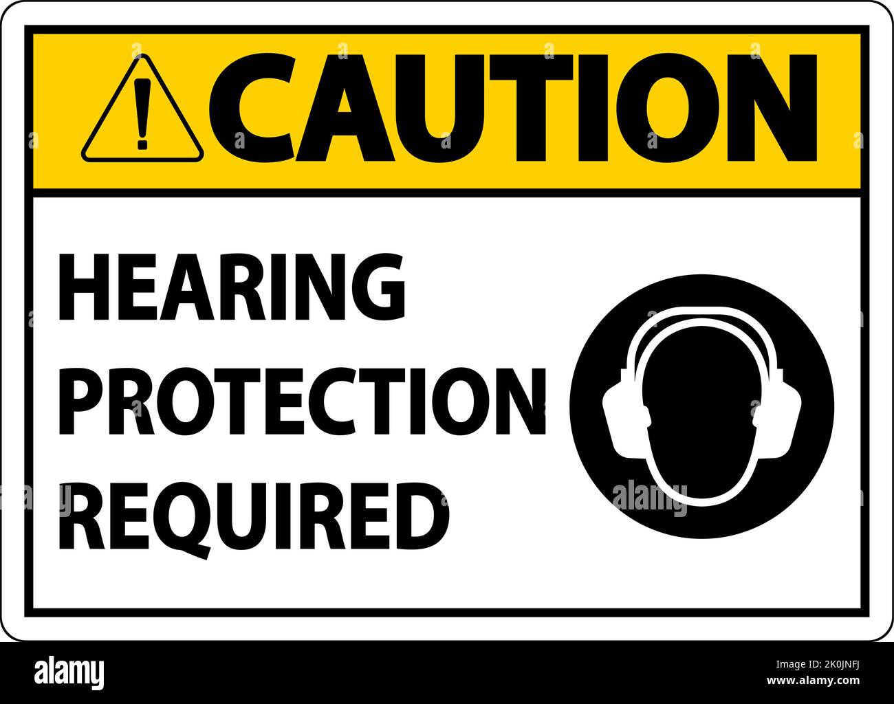 Caution Hearing Protection Required Sign On White Background Stock