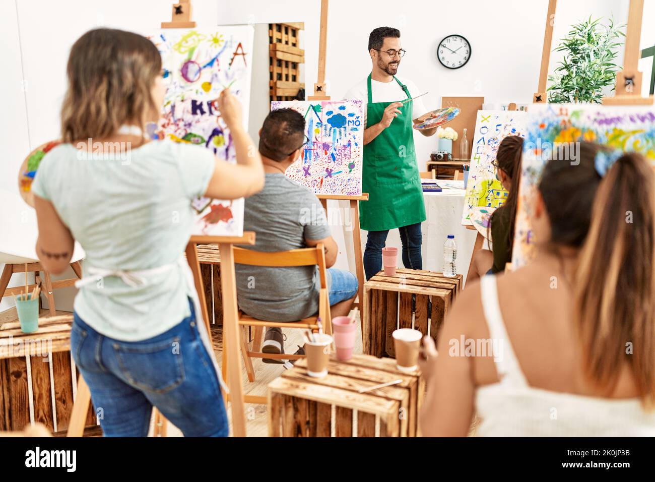 Group of paint students having draw lesson at art studio Stock Photo ...