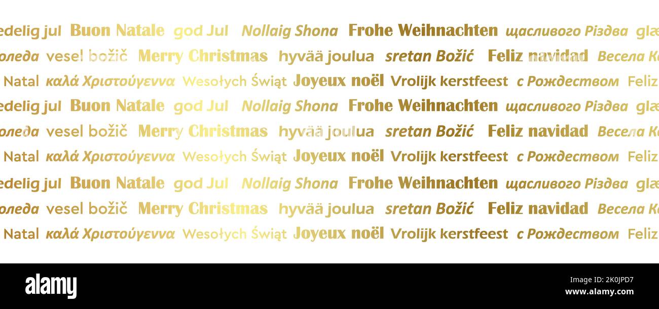 merry christmas greeting card banner in different languages seamless ...
