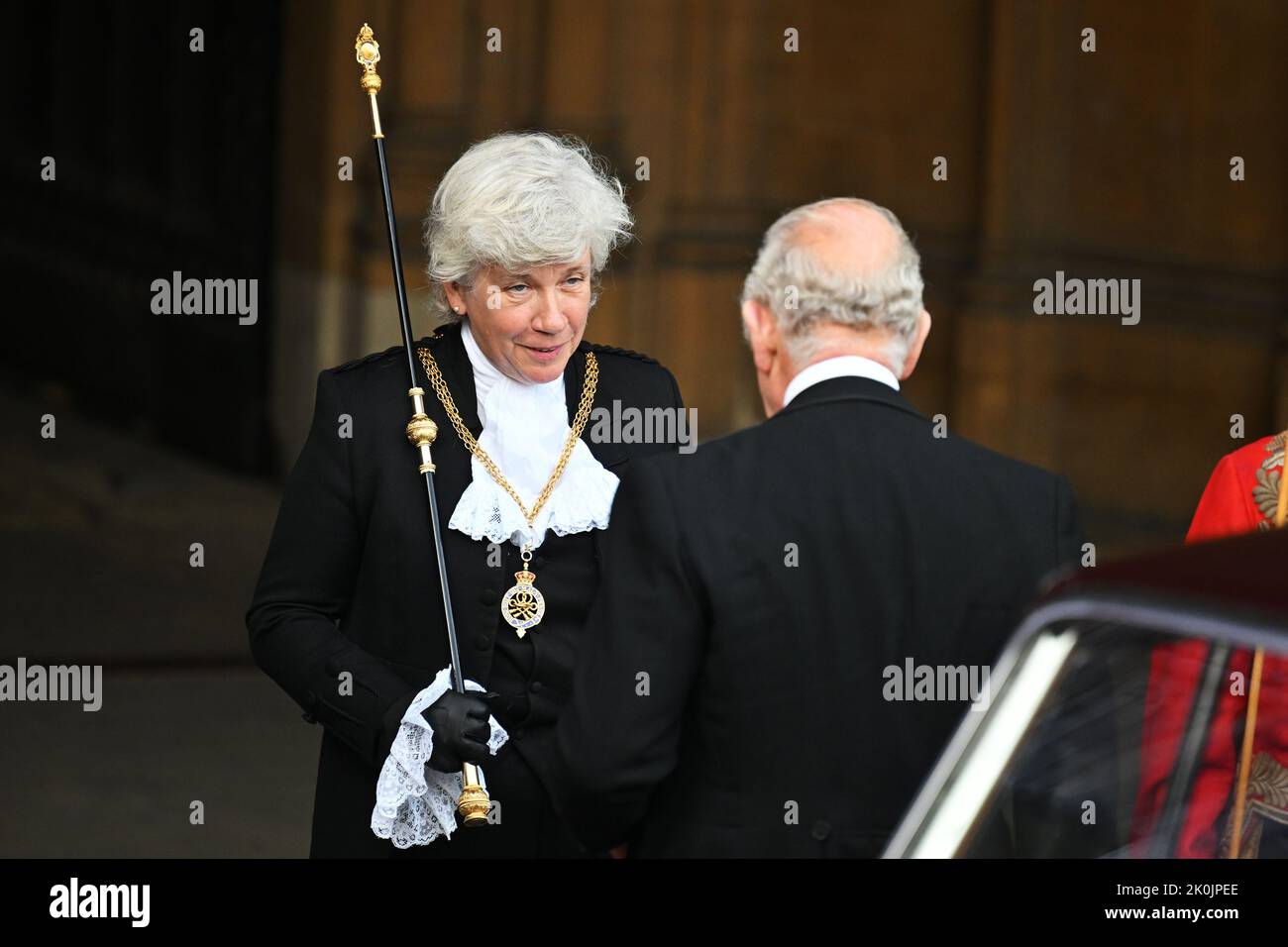 Lady Usher of the Black Rod, Sarah Clarke leaves Westminster Hall ...