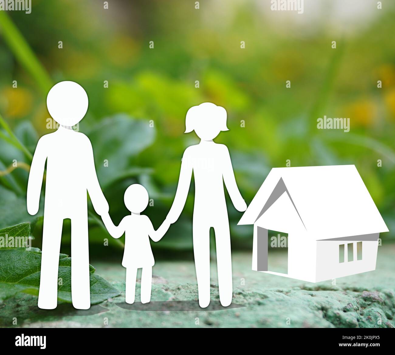Happy family stick figure house with nature background Stock Photo - Alamy