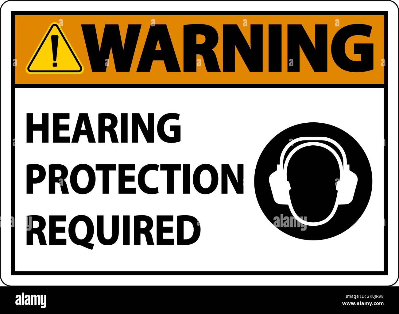 Warning Hearing Protection Required Sign On White Background Stock