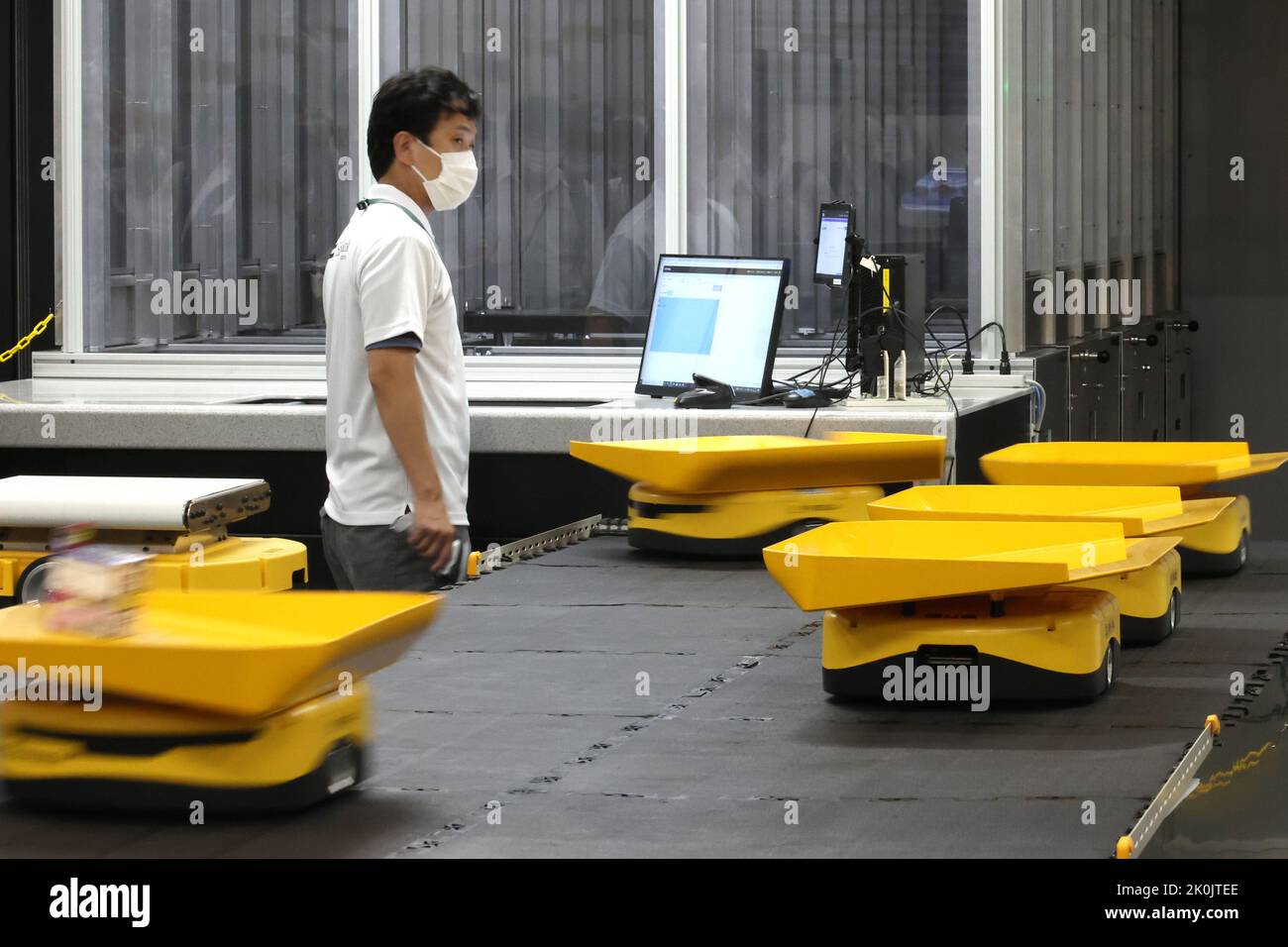 Ichikawa, Japan. 12th Sep, 2022. Japan's Softbank Robotics displays a logistics solution with ...