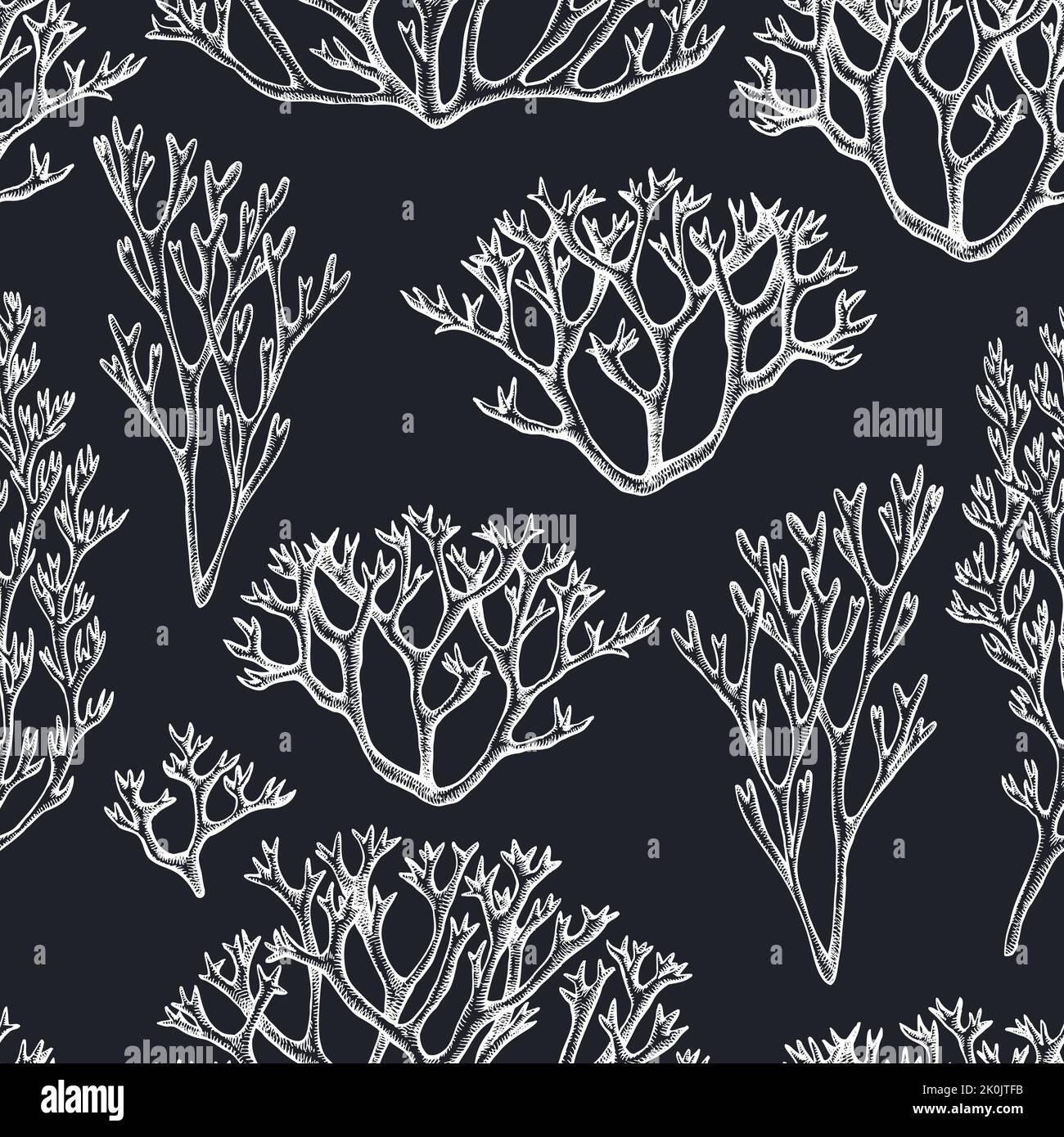 Mysterious forest seamless pattern background design. Engraved style ...