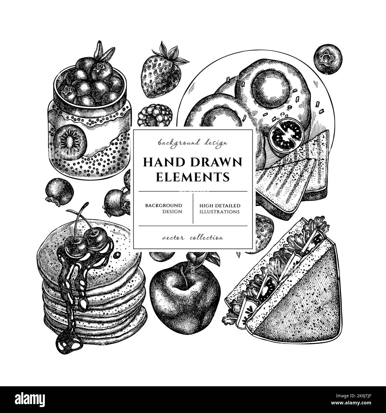 Breakfast square card or invitation design. Frame design with sandwich ...