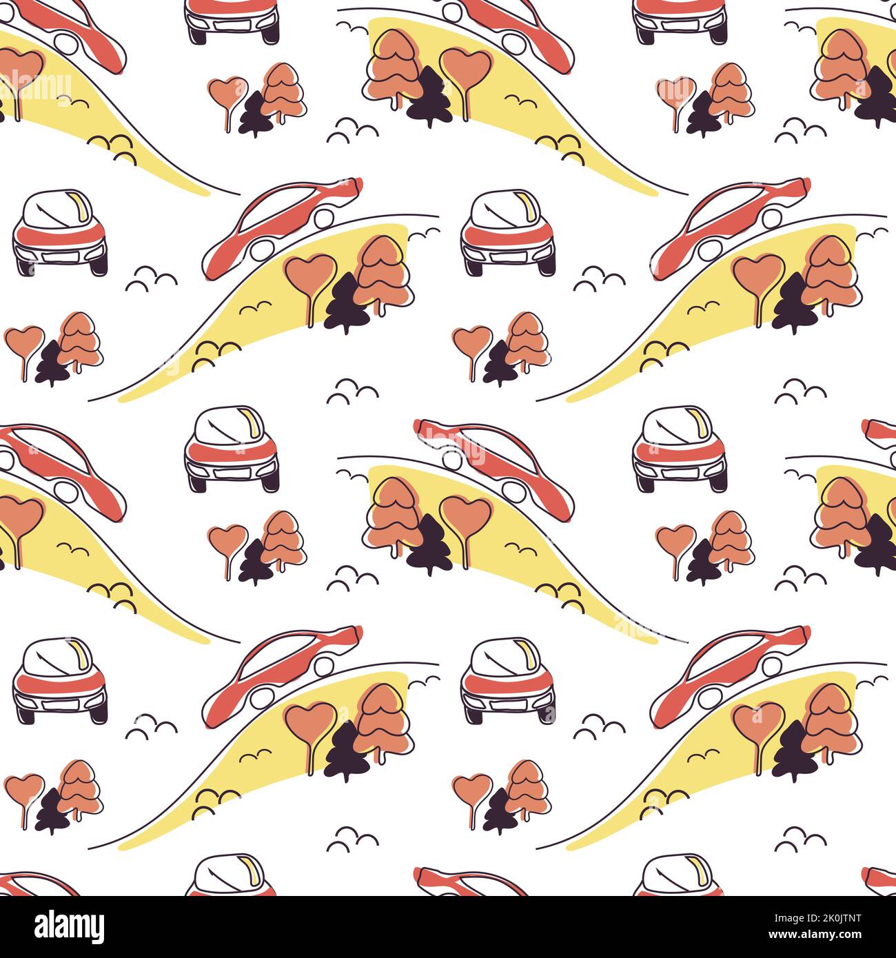 A seamless pattern of hand-drawn cars in doodle style. Car in different ...