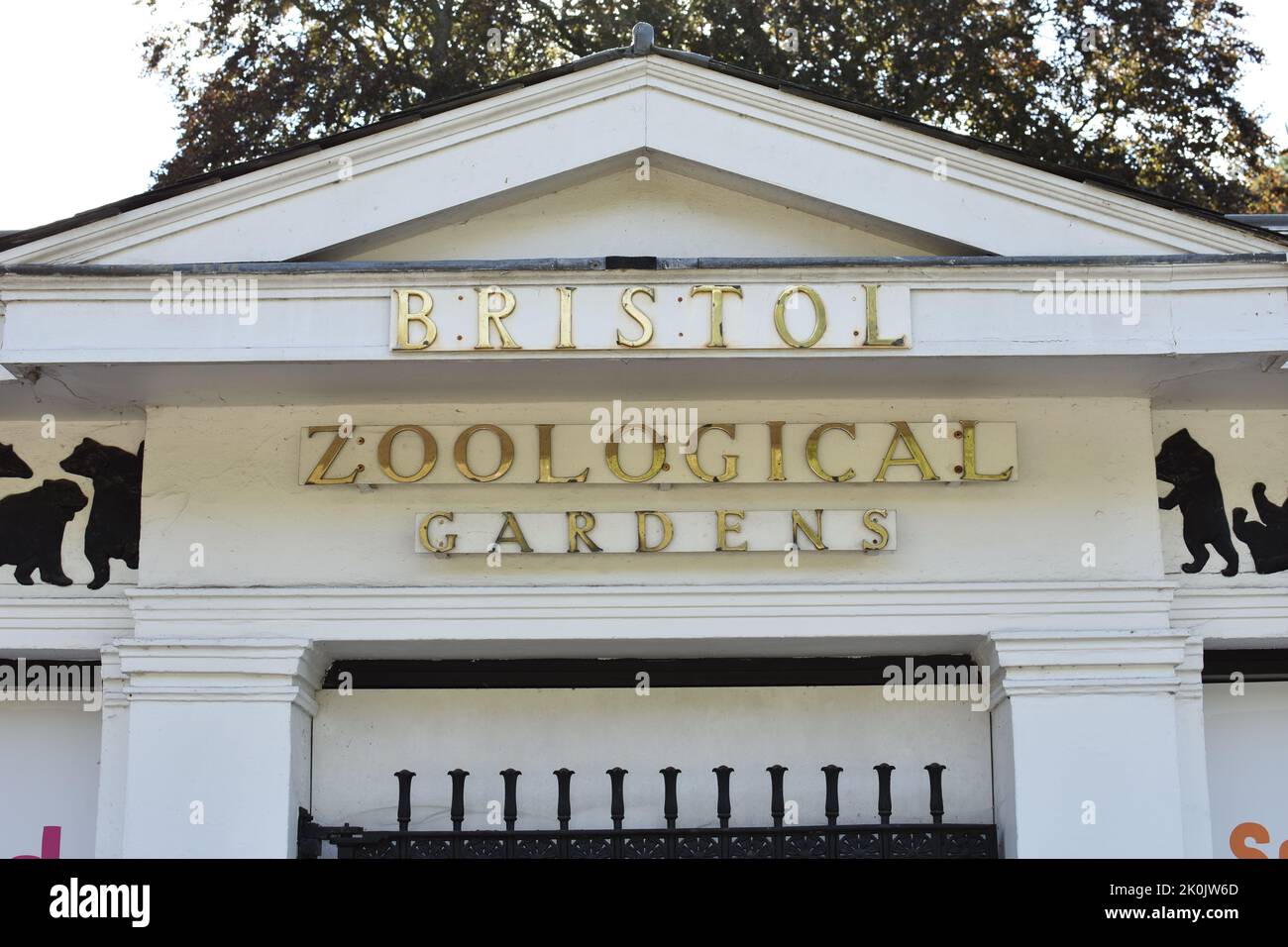 Gold sign writing of Bristol Zoological Gardens Stock Photo - Alamy
