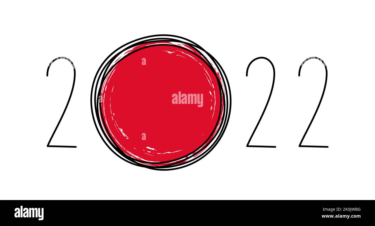 Hand drawn lettering with year 2022 numbers with empty scribble circle ...