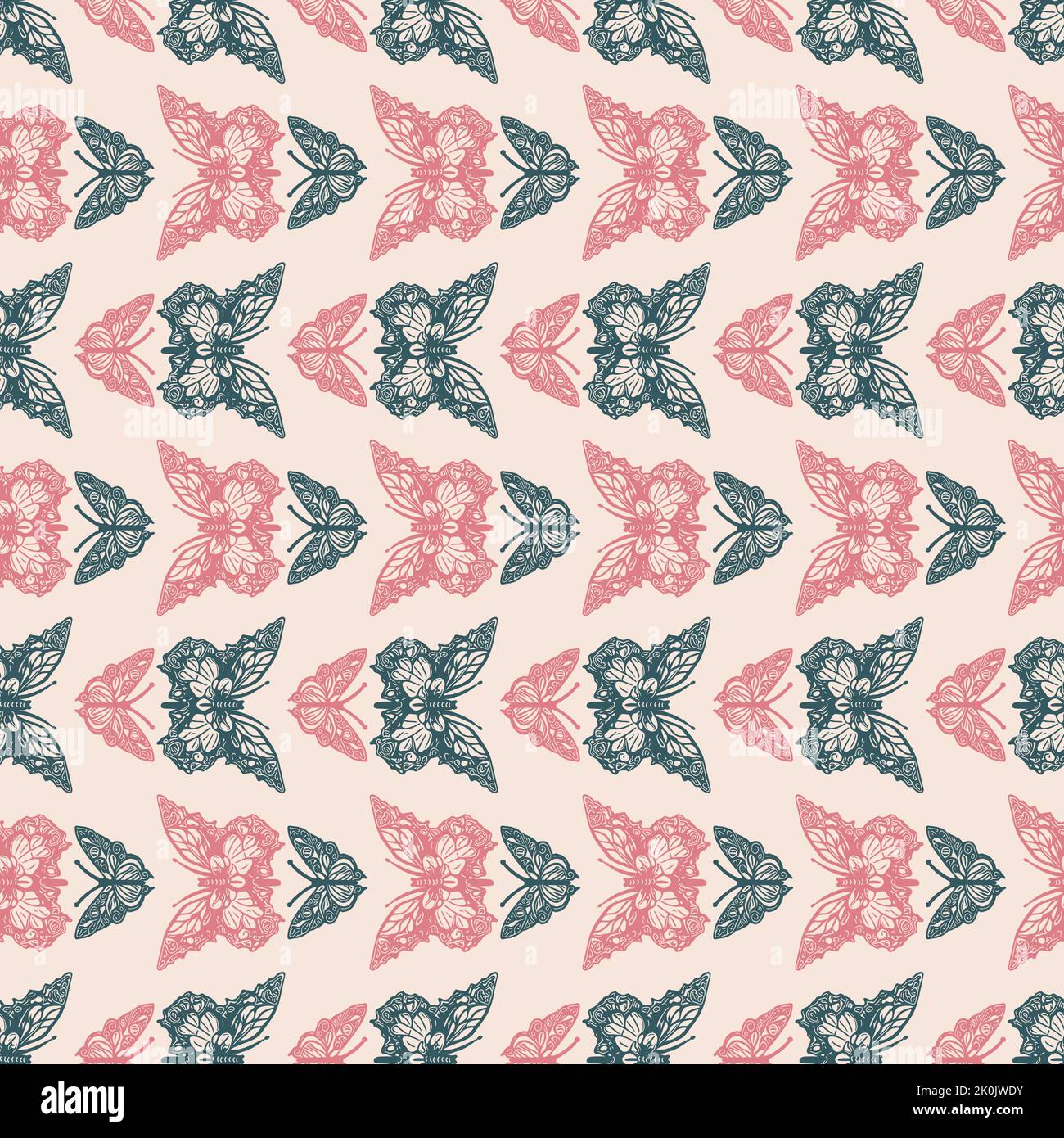 Retro butterfly seamless pattern. 70s style ecological insect garden ...