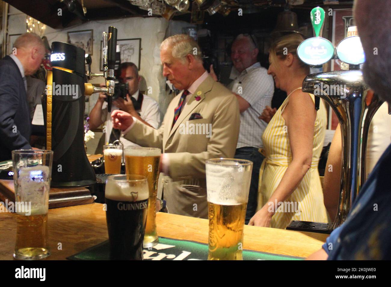 Charles the Prince of Wales visits North Wales and calls in a local pub ...