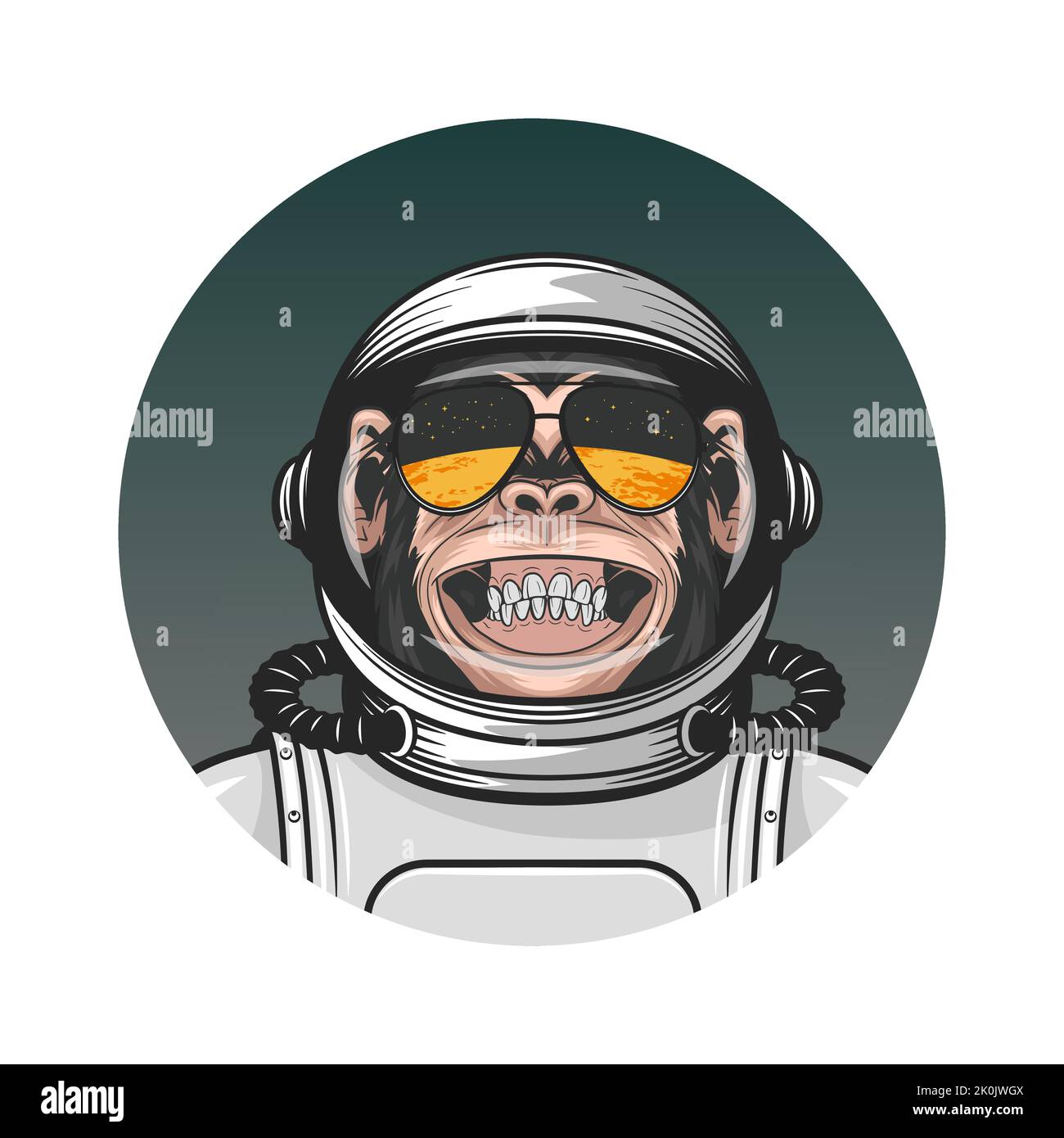 Vector Smiling Chimpanzee Ape with Astronaut Helmet, Suit. Funny Monkey ...