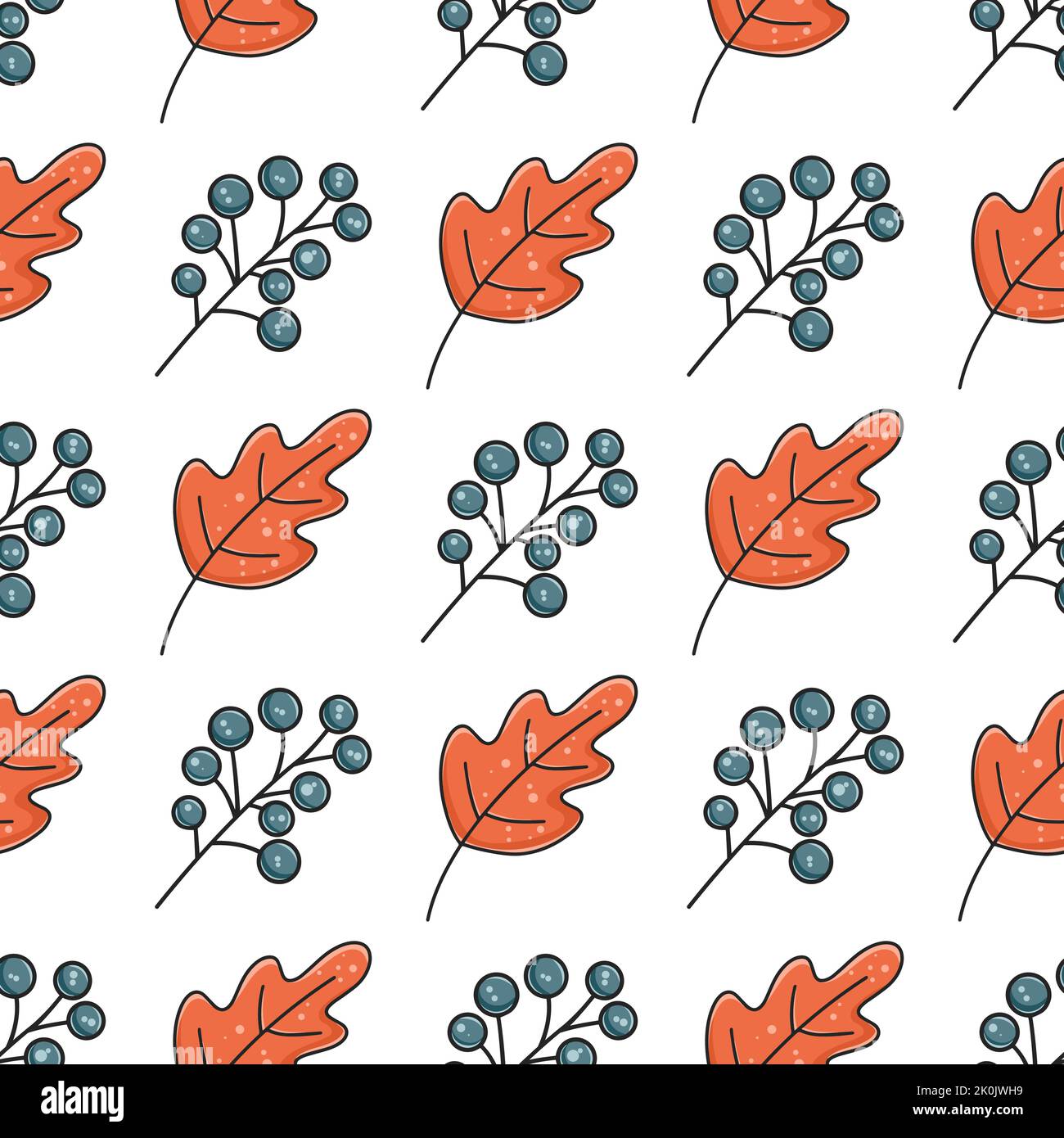 Autumn leafy berry seamless pattern. Botanical colorful fall background ...