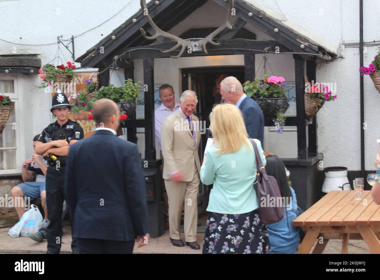 Charles the Prince of Wales visits North Wales and calls in a local pub ...