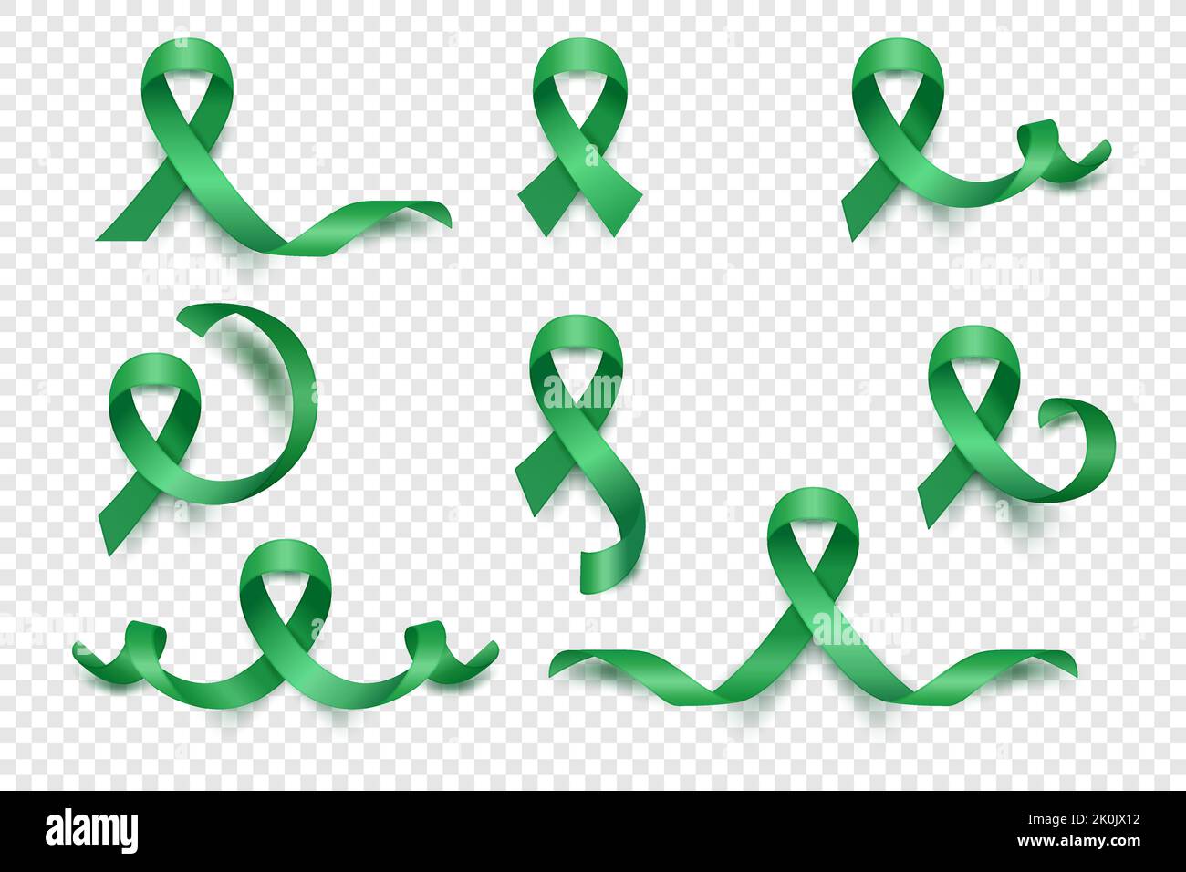 Vector 3d Realistic Emerald Green Ribbon Set. Liver Cancer Awareness ...