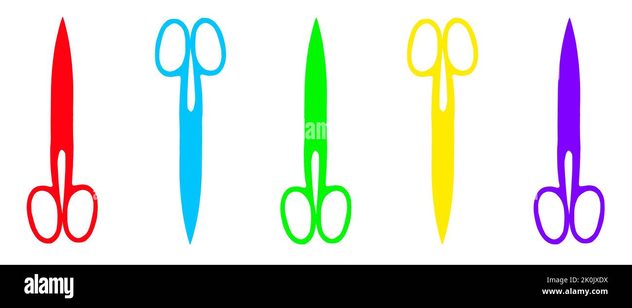 Topview of Set Colorful Scissors Silhouette on White Background Stock ...