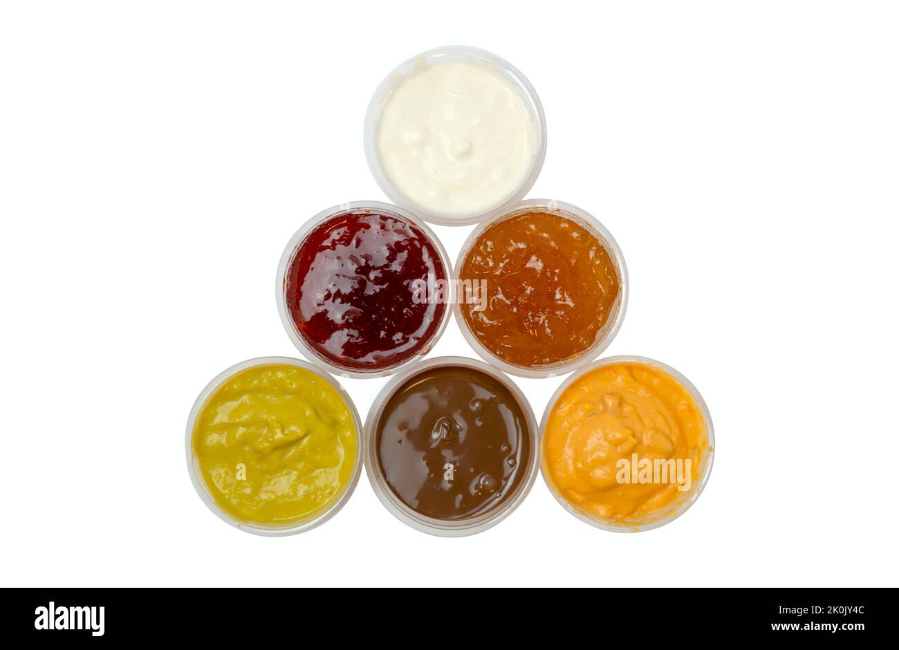 Set of different sauces isolated on white background, top view Stock ...