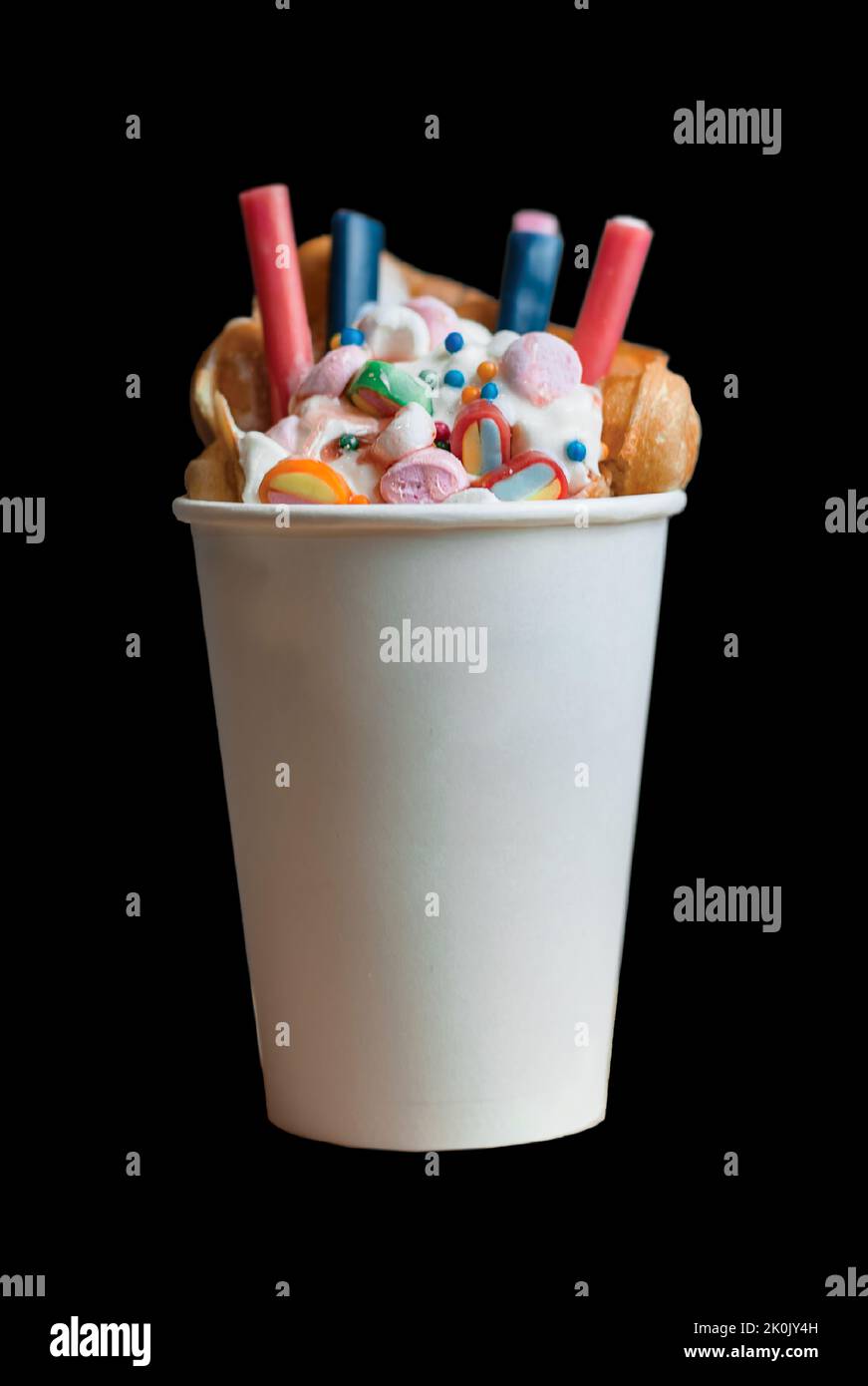 Bubble Waffle with gummy candy, Ice Cream, Candies And Whipped Cream ...