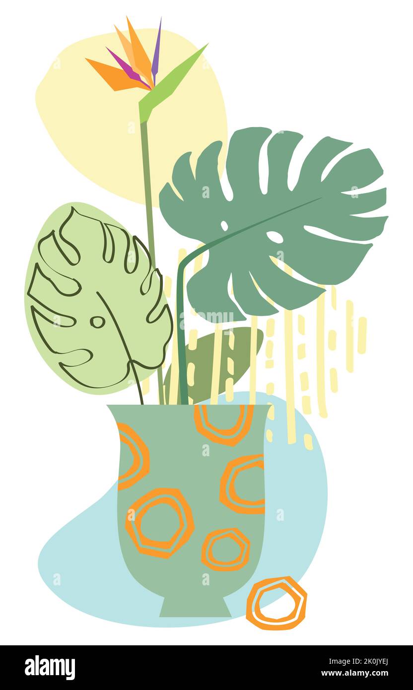 Abstract posters with vases. Trendy still life collage with pot, plant ...