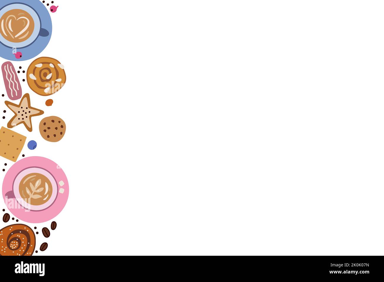 Side border with cups of coffee, buns and cookies Stock Vector Image ...