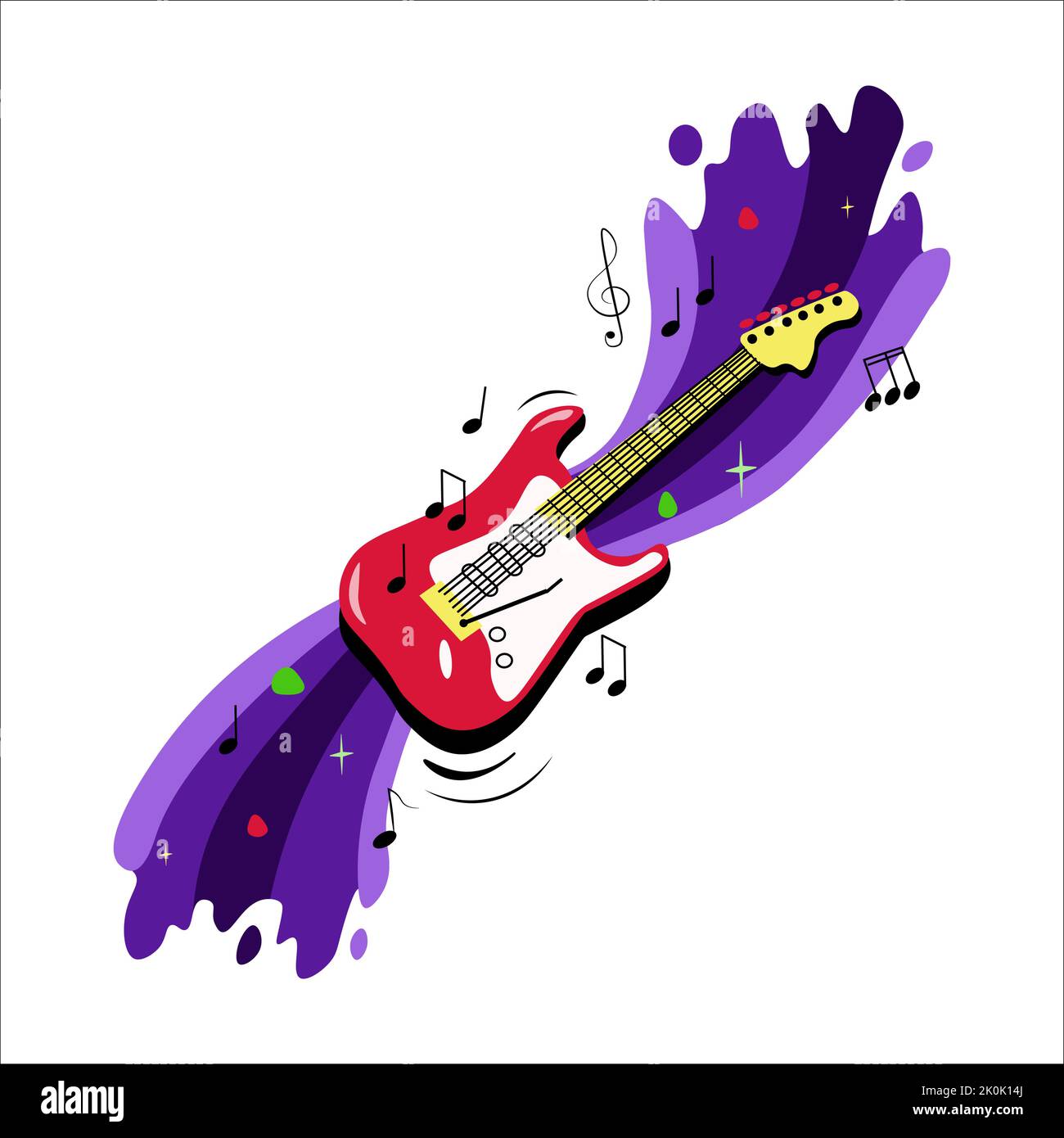 Vector red electro guitar with purple wave and notes Stock Vector Image ...