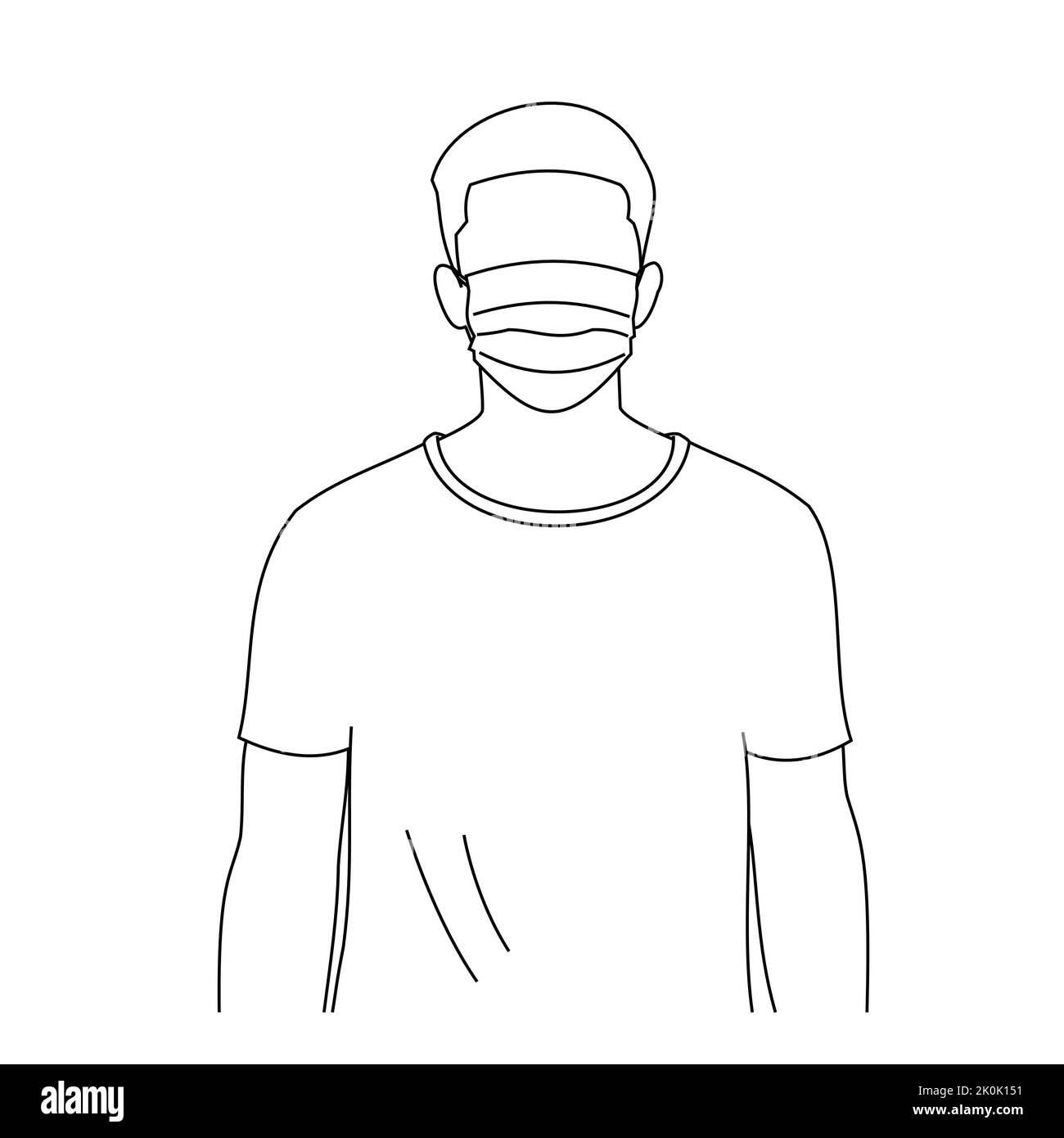 An illustration drawing of a young man sick wearing medical face masks ...