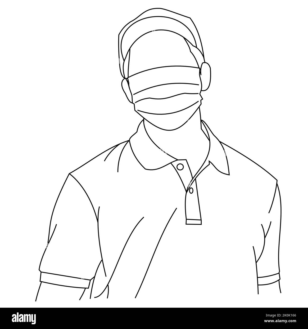 An illustration drawing of a young man sick wearing medical face masks ...