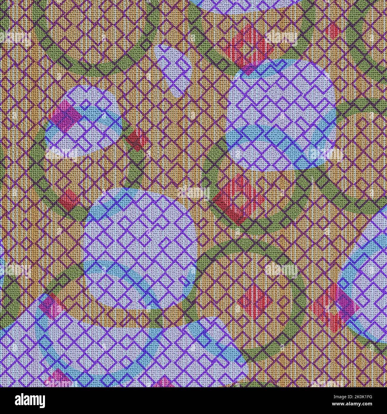 Seamless pattern made of rounded rhombic and circular shapes, with ...