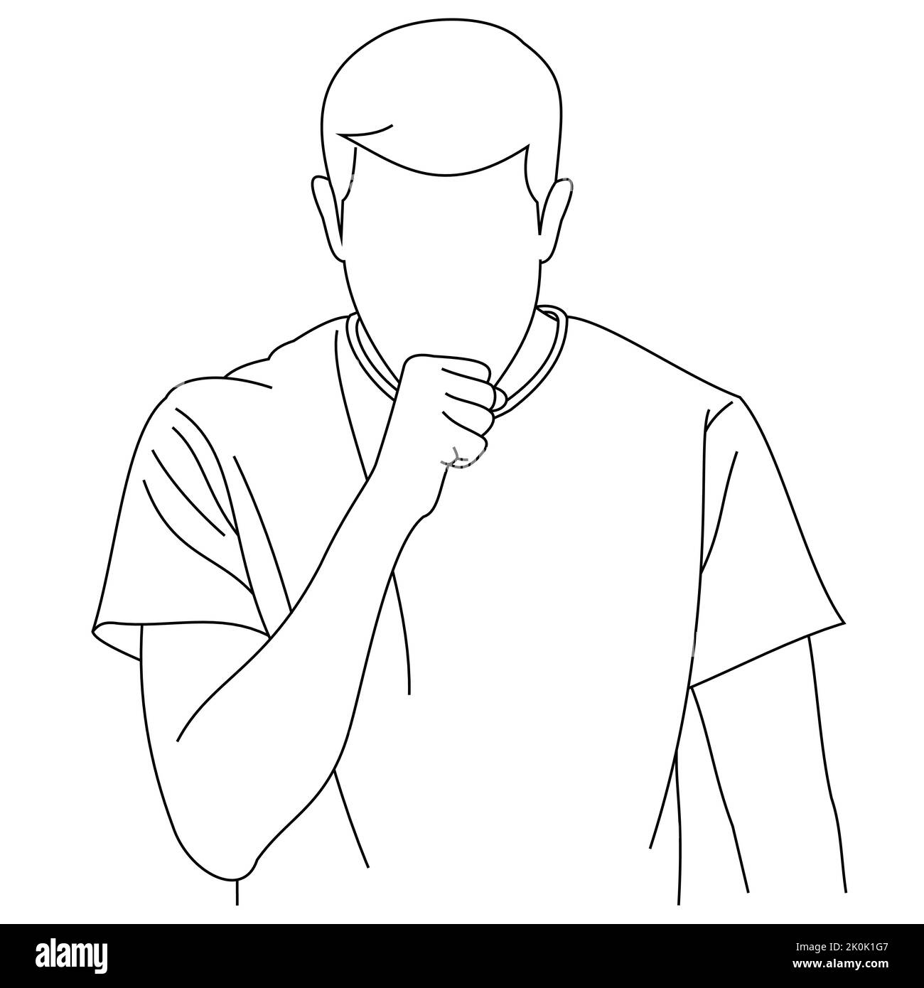 An illustration drawing of a young man feeling unwell and coughing as a ...