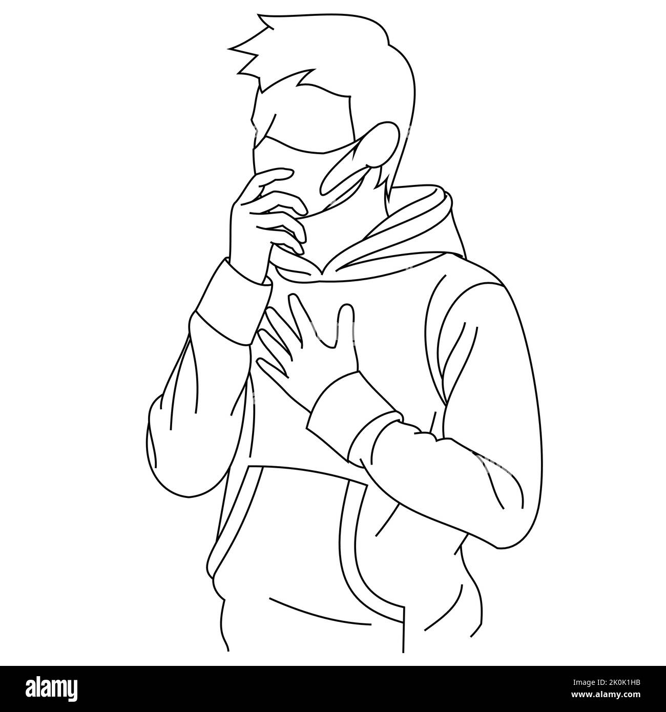 An illustration drawing of a young man sick wearing medical face masks ...