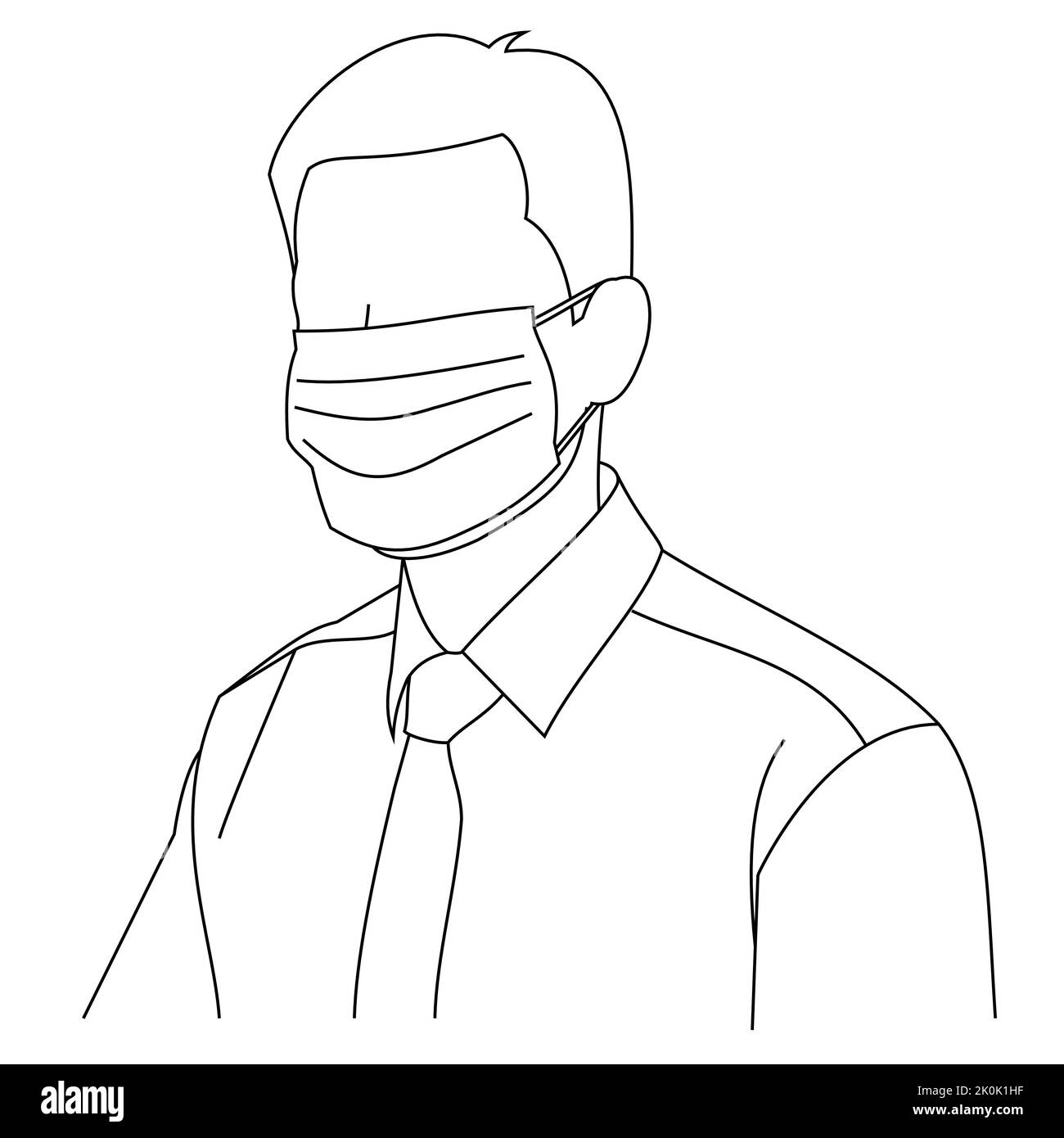 An illustration drawing of a young man sick wearing medical face masks ...