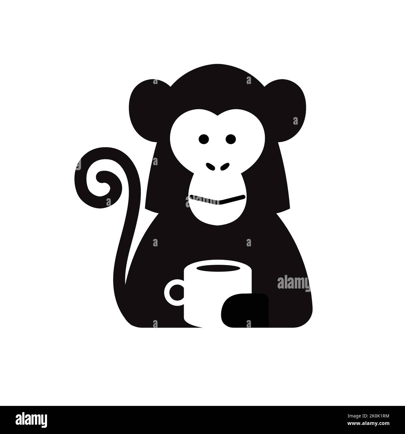A vector of a monkey drinking coffee isolated on the white background ...