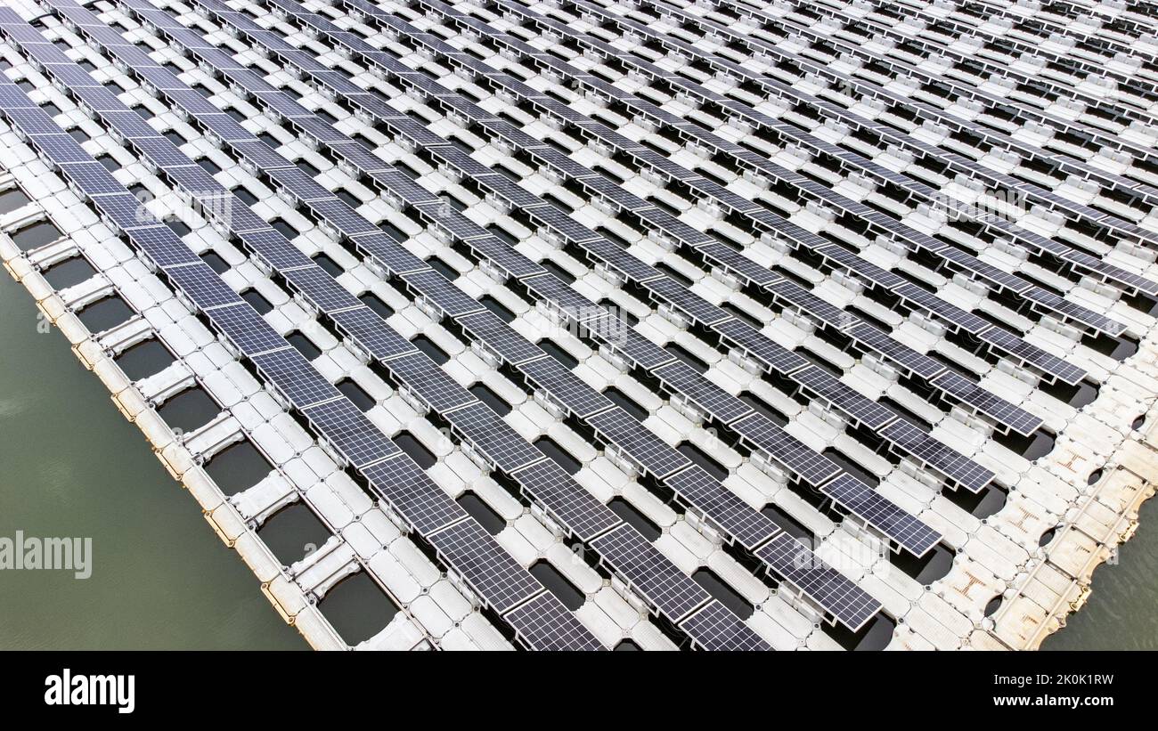 Floating solar panels on a reservoir in Gangwon-do Province, South ...