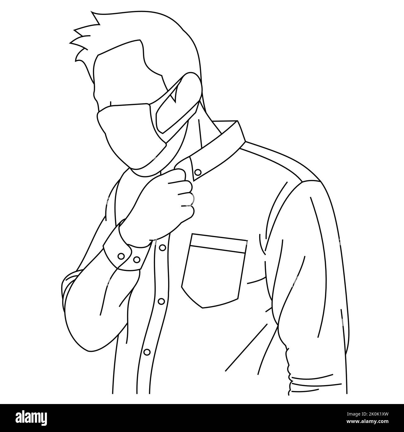 An illustration drawing of a young man sick wearing medical face masks ...