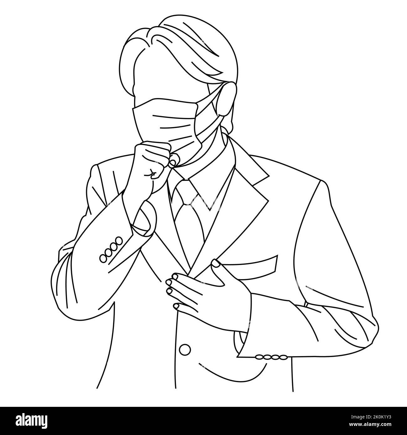 An illustration drawing of a young man sick wearing medical face masks ...