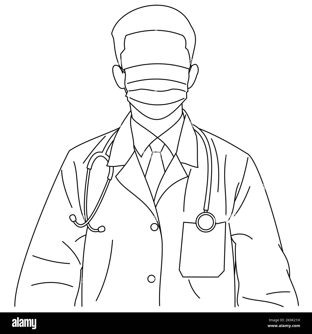 An illustration drawing of a professional doctor wearing surgical face ...
