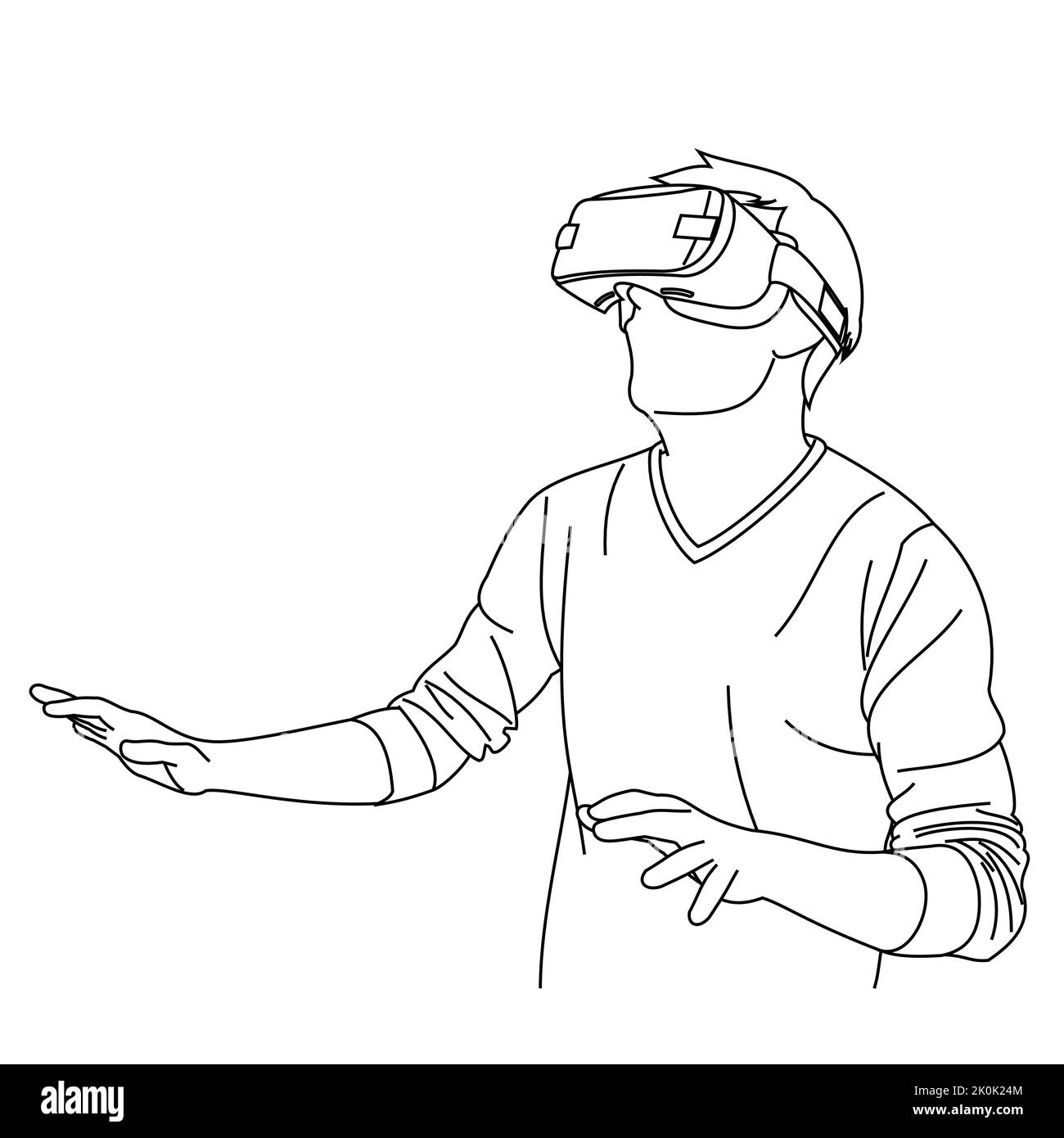 An illustration drawing of a young man using Virtual Reality glasses ... An illustration drawing of a young man using Virtual Reality glasses ...