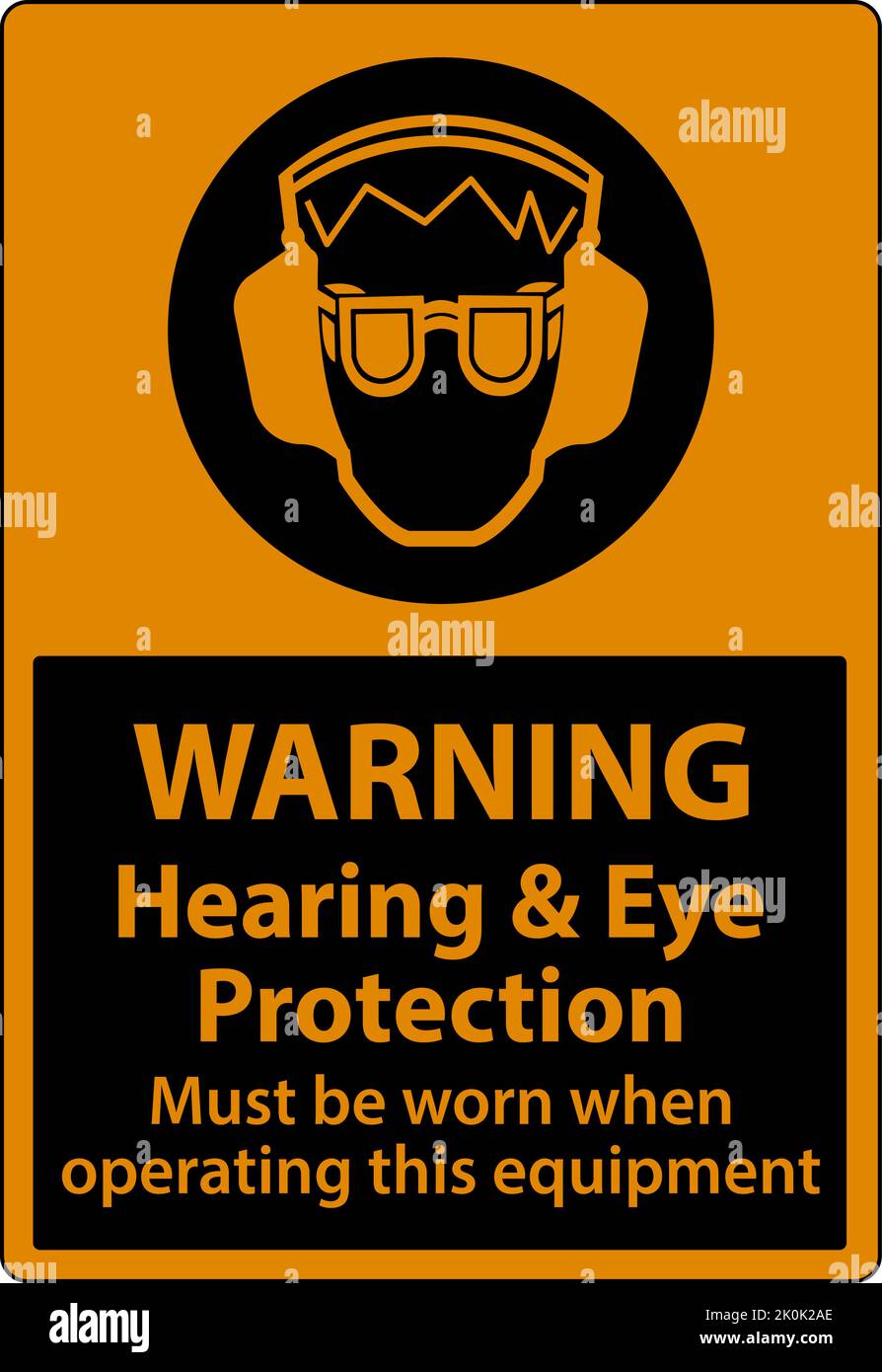 Warning Hearing and Eye Protection Sign On White Background Stock ...
