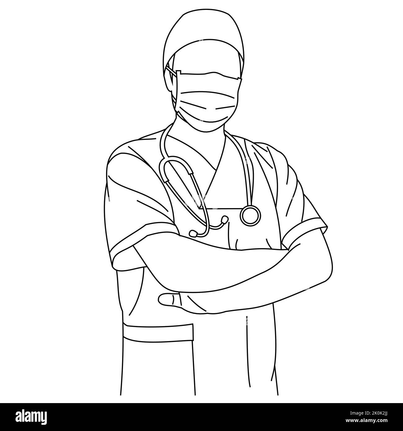 An illustration drawing of a professional doctor wearing surgical face ...