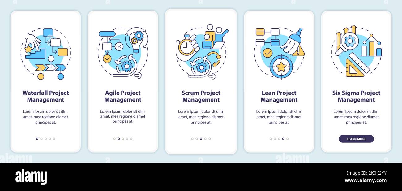Project management styles blue onboarding mobile app screen Stock ...