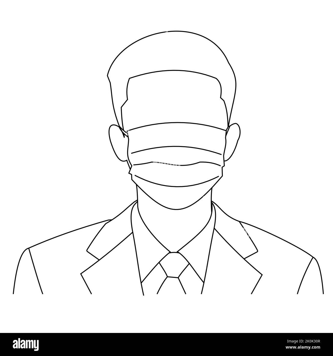 An illustration drawing of a young man sick wearing medical face masks ...