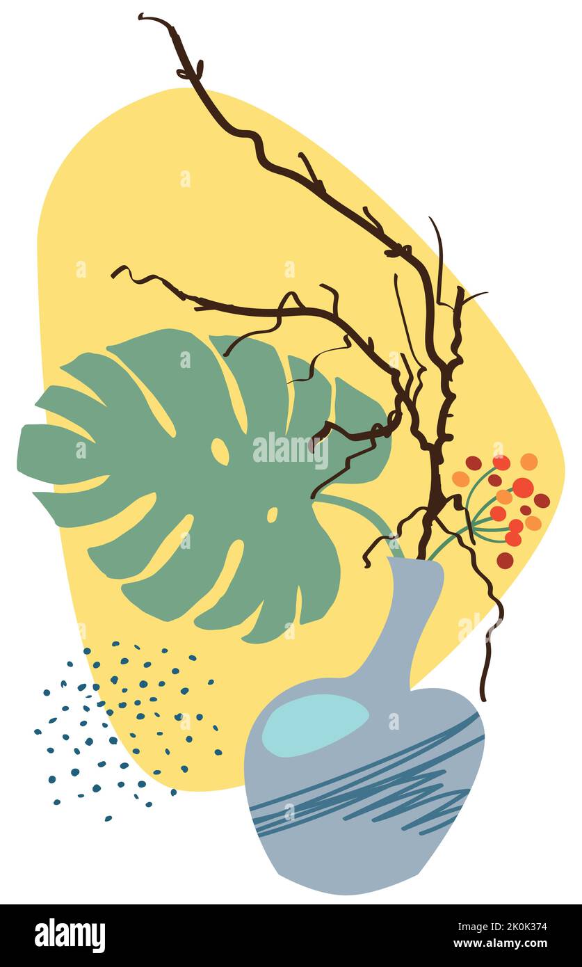 Abstract posters with vases. Trendy still life collage with pot, plant ...